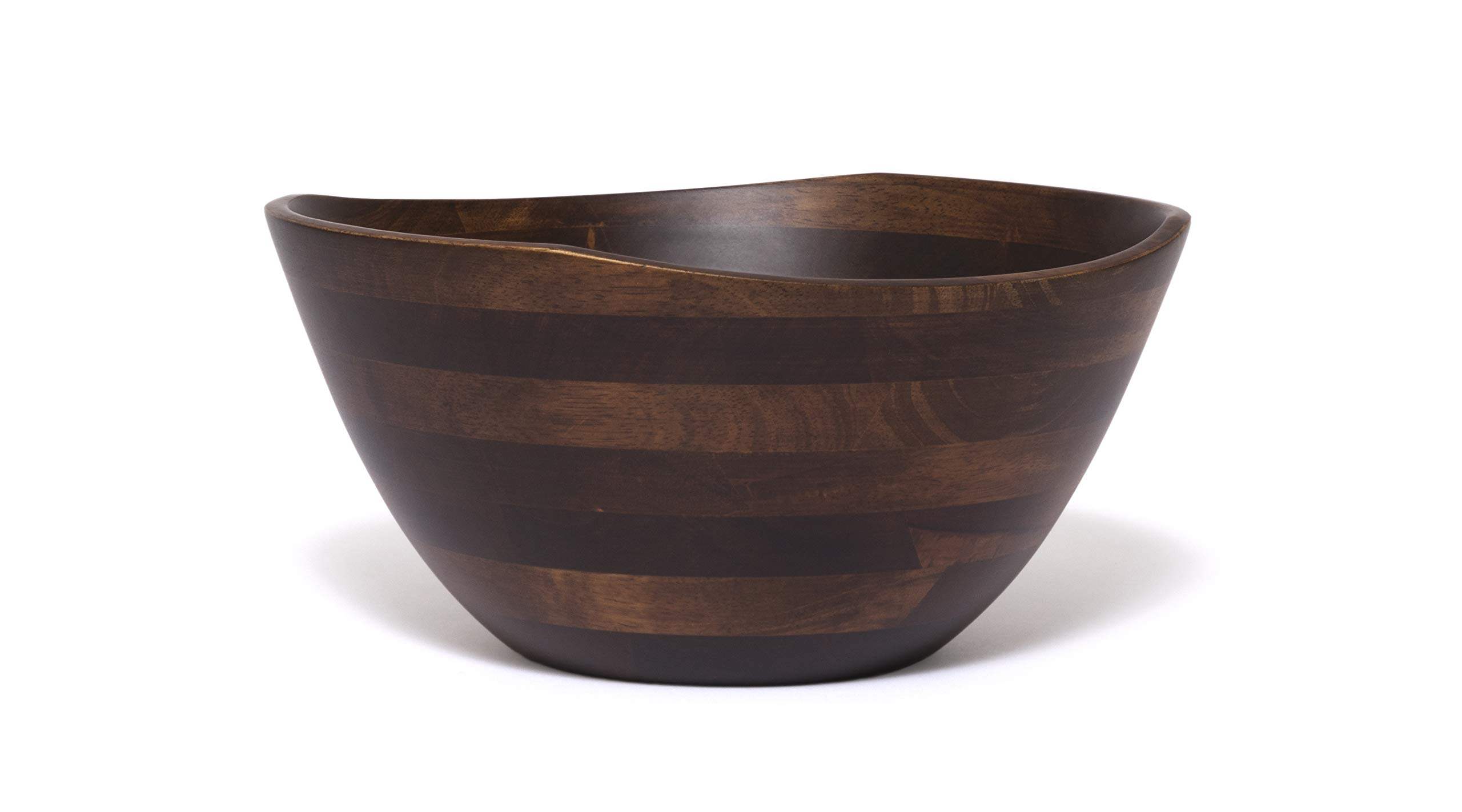 Lipper International Walnut Finish Large Wavy Rim Bowl with Salad Hands