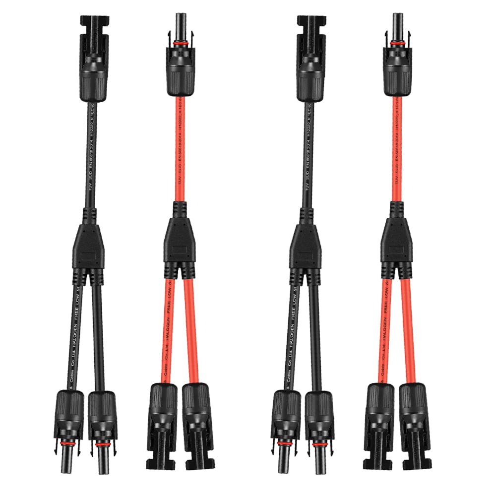 KEYGMA Solar Y Branch Connectors 1 to 2 Parallel Adapter Cable, Wire Plug Tool Kit for Solar Panels (2 Pairs)