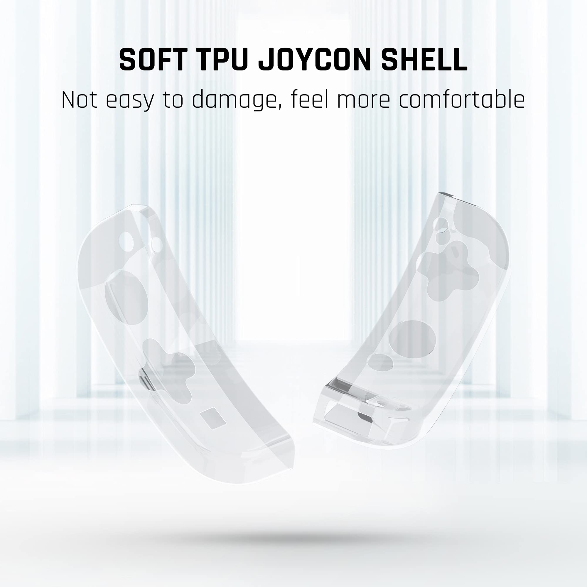 LASTYAL Hard Protective Clear Case Cover Compatible with Nintendo Switch OLED, Soft TPU Crystal Shell for Switch Joycon Controller with Screen Protector and 8 Thumb Grip Caps