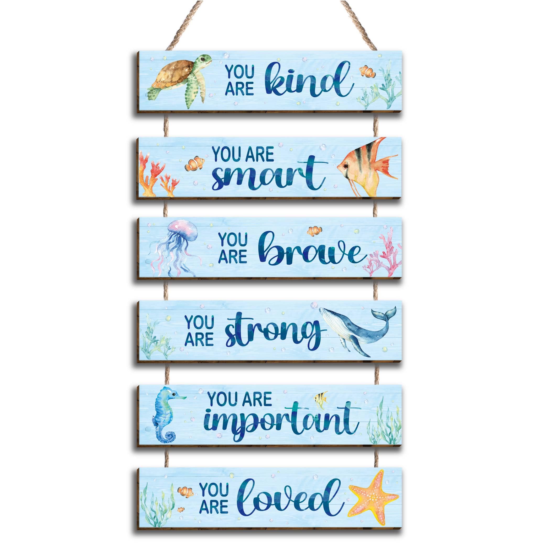 Kadiak 6 Pcs Ocean Decor Kids Room Decor Plaque Sign, Watercolor Ocean Inspirational Positive Quotes Wall Art Decor Hanging Sign for Teens Children Bedroom Princess Toddler Room-11