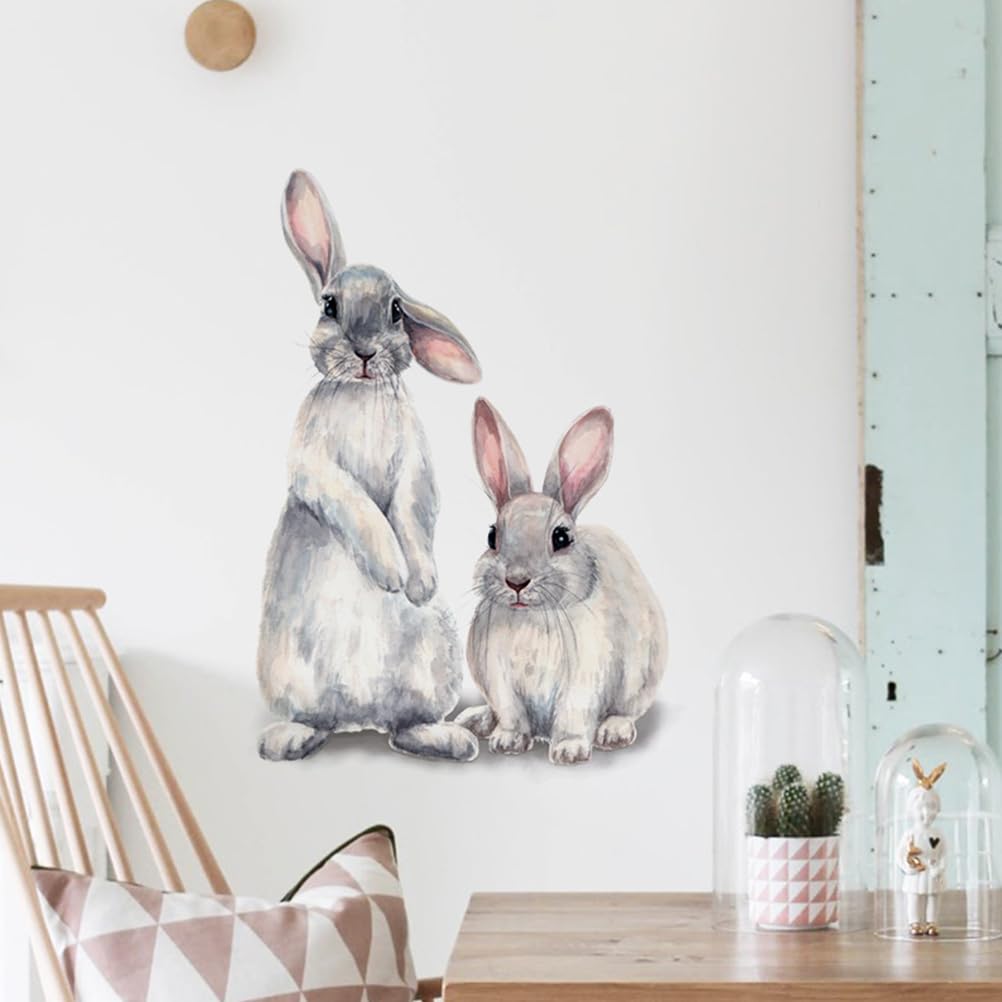 NOLITOY Easter Wall Decals Cute Bunnies Glass Stickers Removable Rabbit Wall Stickers for Bedroom Home Decal Art Easter Supplies