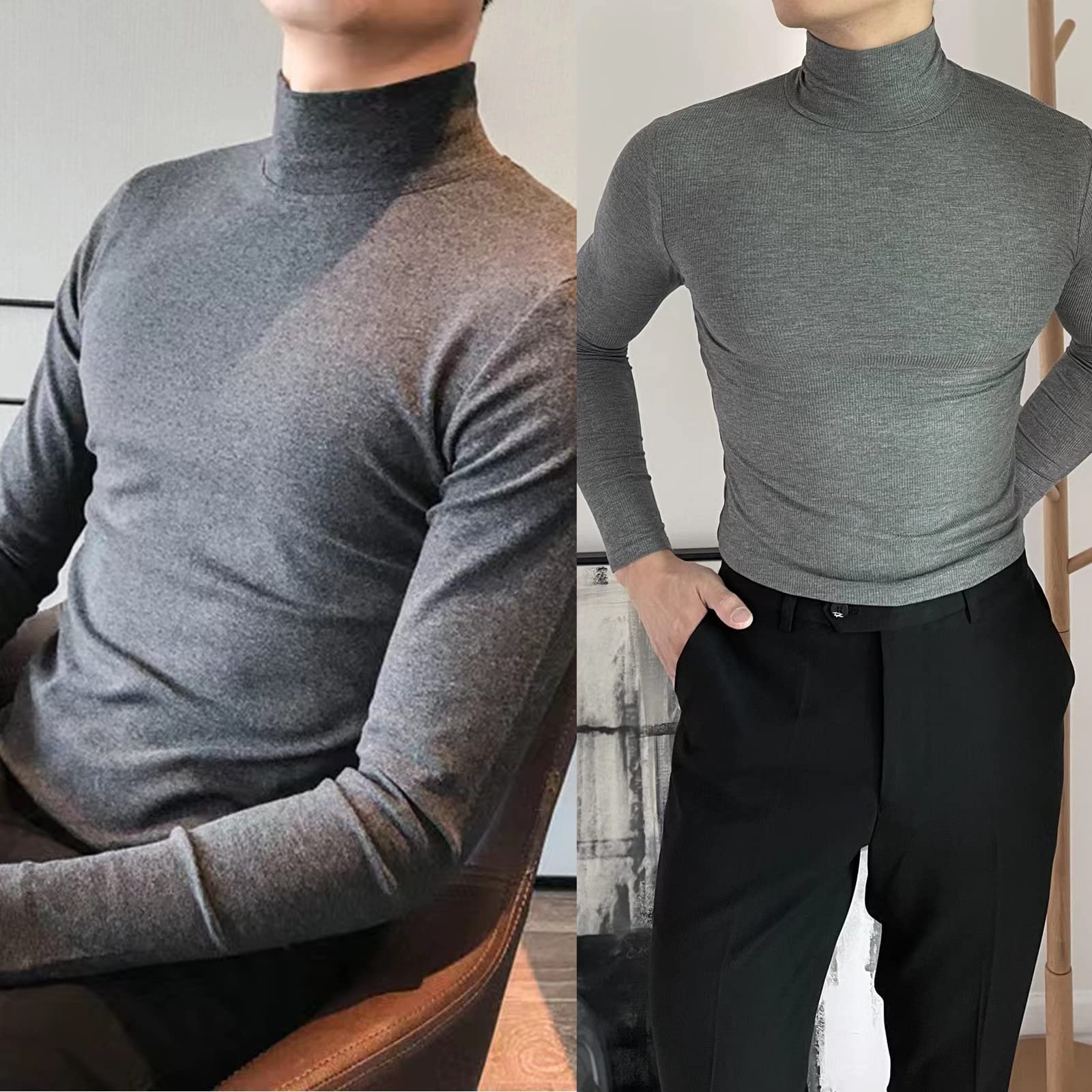 LELEBEAR Practicein Mens High Neck Slim Fit Long Sleeve T-Shirt - Men's Casual Slim Fit Basic - Turtleneck Pullover for Men, (as1, Alpha, m, Regular, Regular, ArmyGreen)