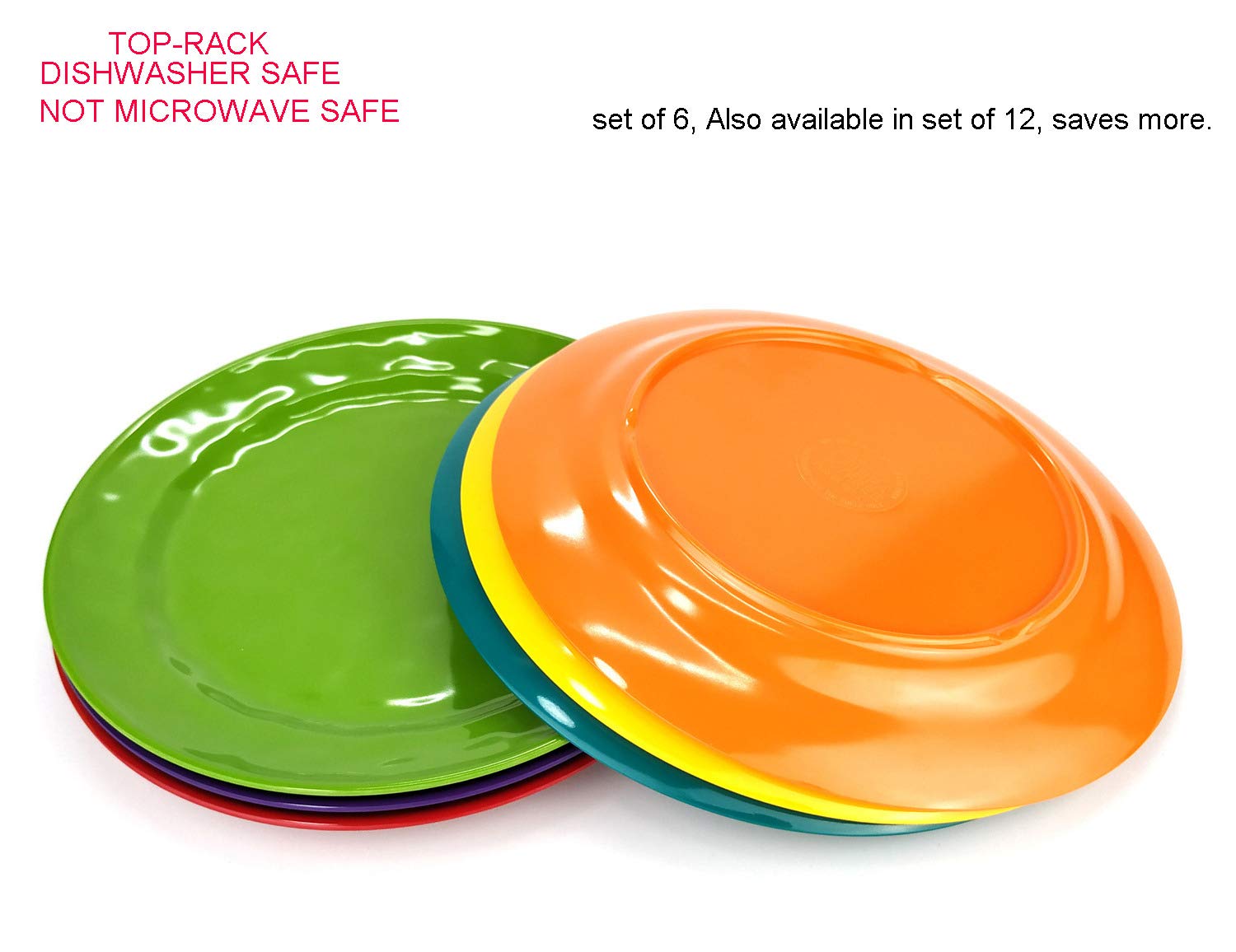 KX-WARE Melamine Plates set -10inch 6pcs 100% Melamine Dinner Plates for Everyday Use, Break-resistant and Lightweight, MultiColor