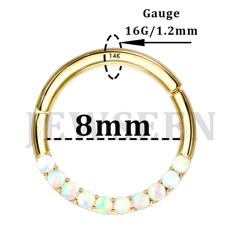 Jewseen 14K Gold Opal Lined Set Hinged Segment Hoop Rings 16g Septum Clicker Nose Rings Daith Trgaus Helix Earring Body Piercing