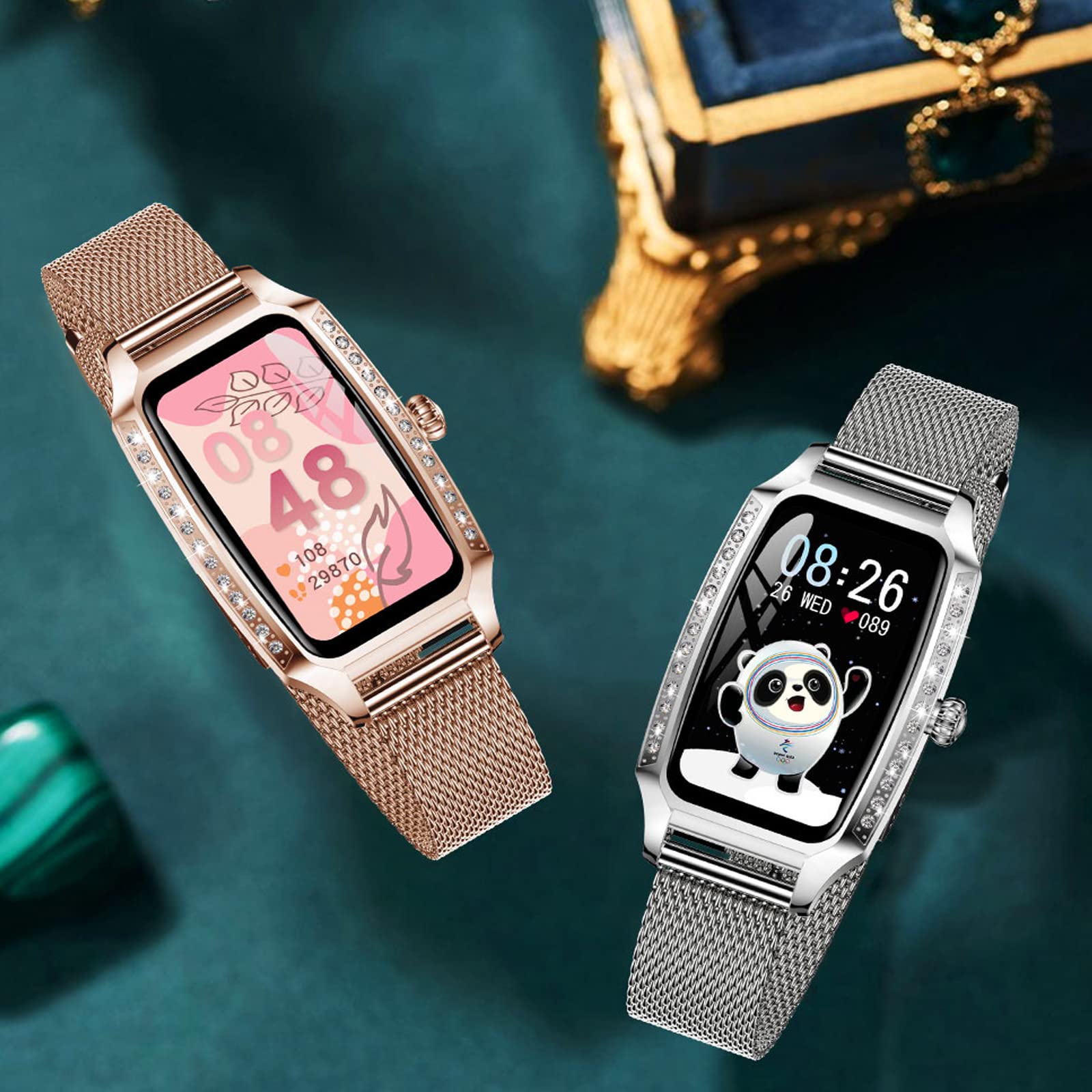 Pard 1.47 Inch Retro Women Smart Watch with Sports Functions, Sleep Detection, Heart Rate Blood Pressure for iOS Android Device, Silver
