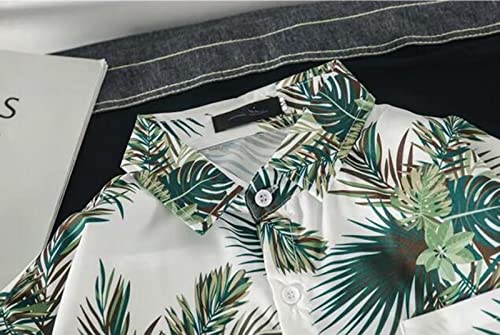 Men's Hawaiian Floral Shirts Cotton Button Down Tropical Holiday Beach Shirts with Pocket Dark Blue