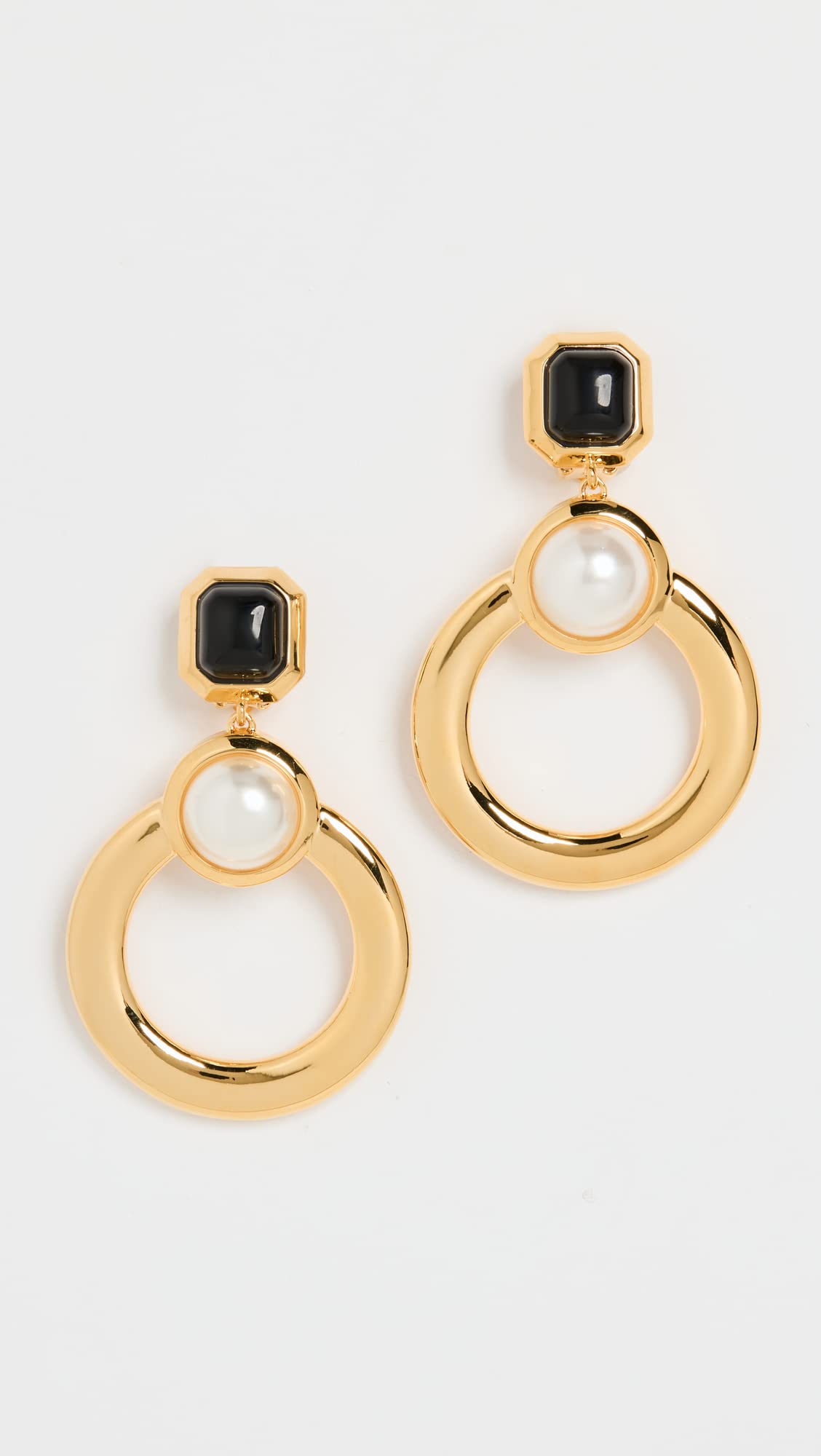 Lele Sadoughi Women's Bezel Pearl Hoop Earrings, Jet, Gold, One Size