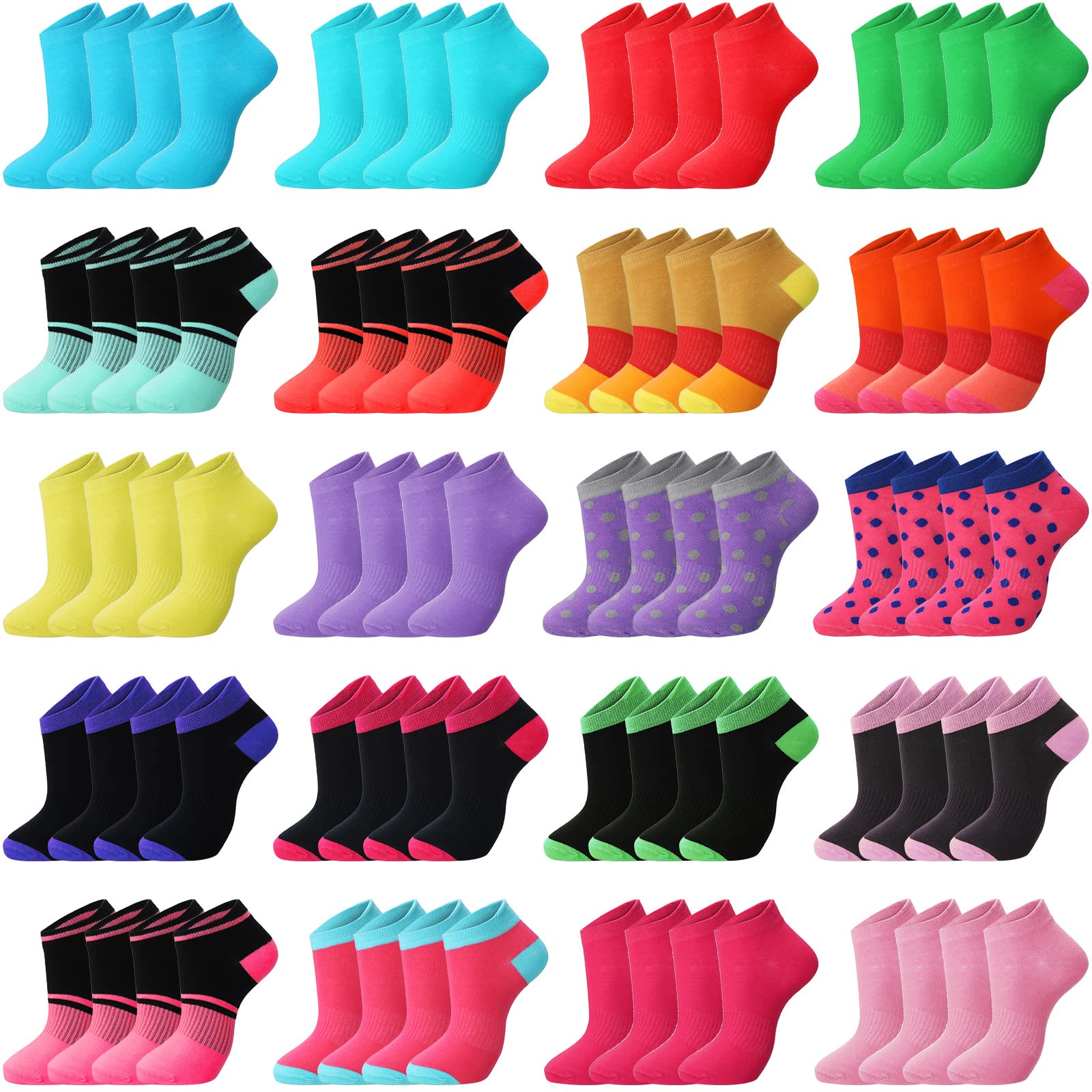 Mepase 80 Pairs Women's Ankle Socks Low Cut Sport Socks Athletic Casual Running Socks Cotton No Show Assorted Socks Bulk, 20 Colors