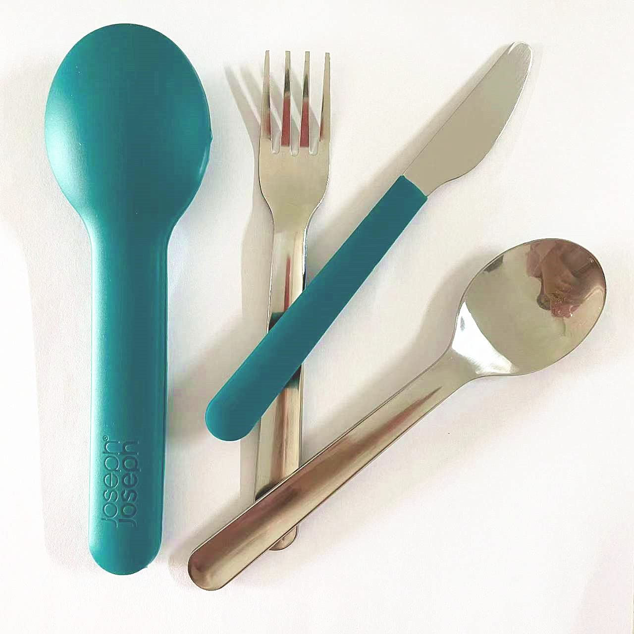Joseph Portable Camping Flatware Set Including Knife Fork Spoons Reusable Utensils Stainless Steel Travel Flatware Kit with Silicone Case (Teal) (JOS-01)