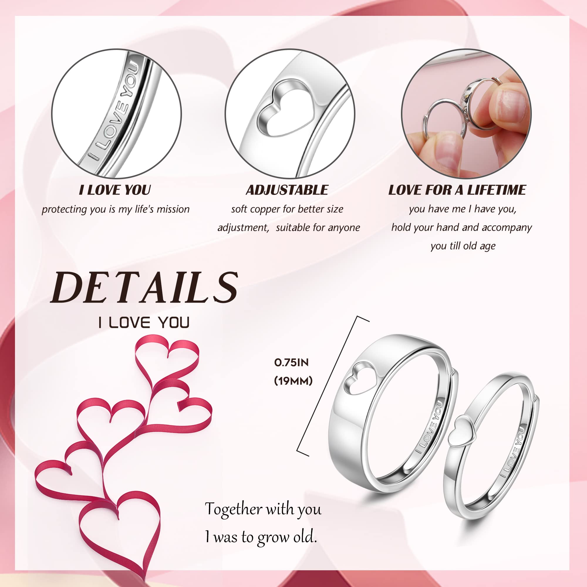 LOYALLOOK 4Pcs Fidget Rings Sunflower Spinner Rings Sun Moon Star Anxiety Rings Adjustable Worry Stress Relieving Ring Rotatable Heart Matching Rings Hug Hands Ring for Couples