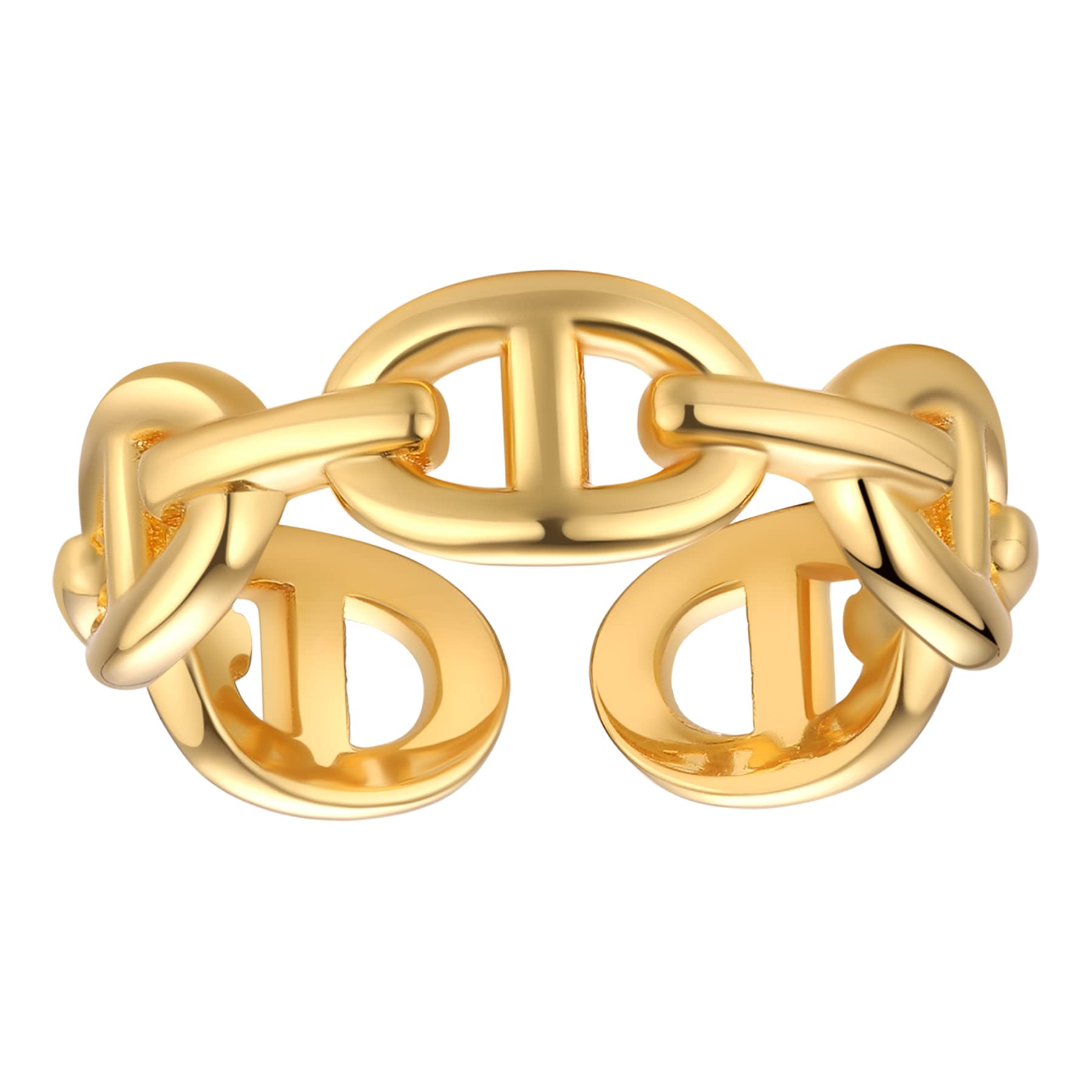 LEMON GRASS 18K Gold Plated Mariner Link Chain Ring | Puffed Chain Ring | Womens Bold Stackable DNA Ring