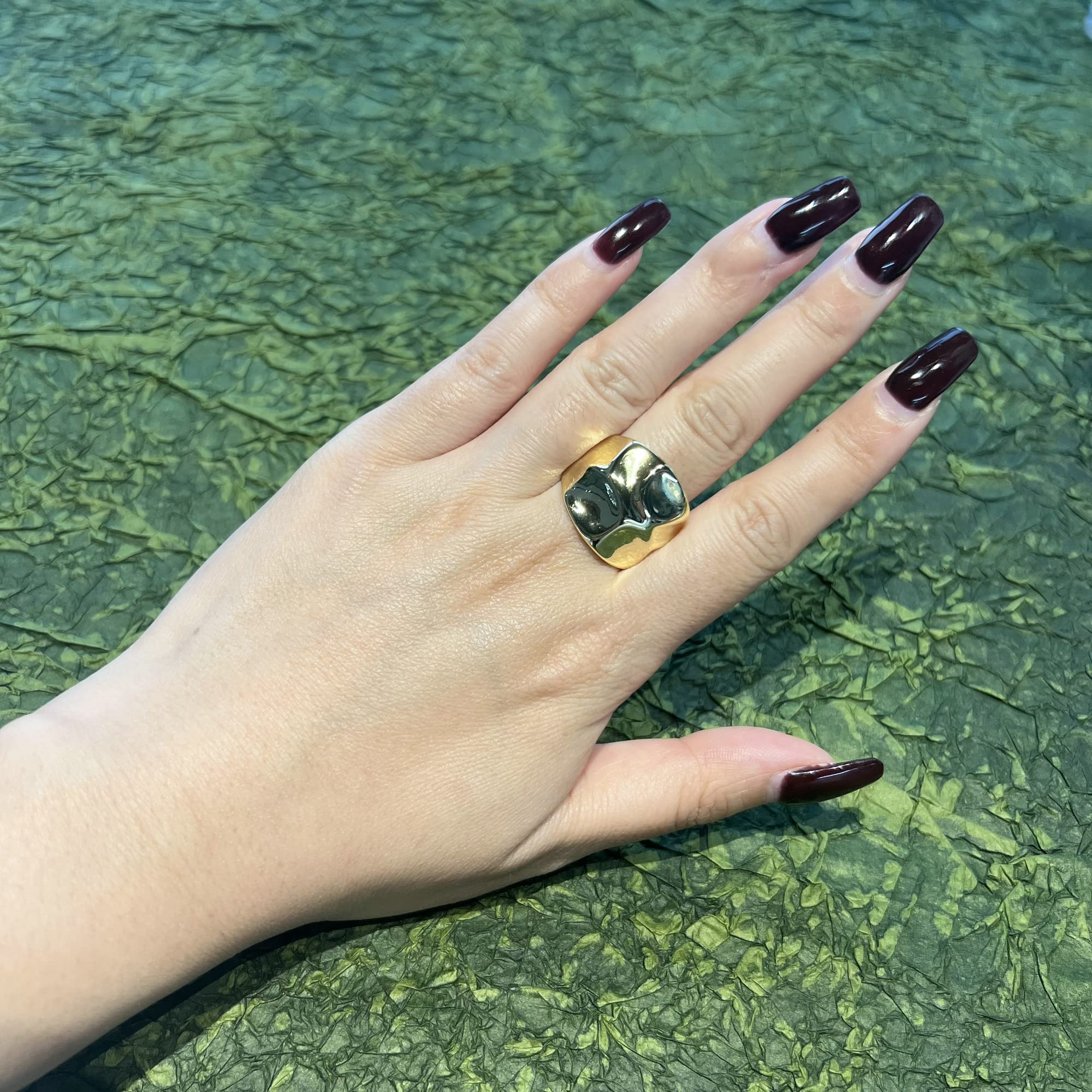 Mytys Gold Rings for Women 18K Gold Plated Band Rings Chunky Statement Ring Gift (Gold 2, 8)