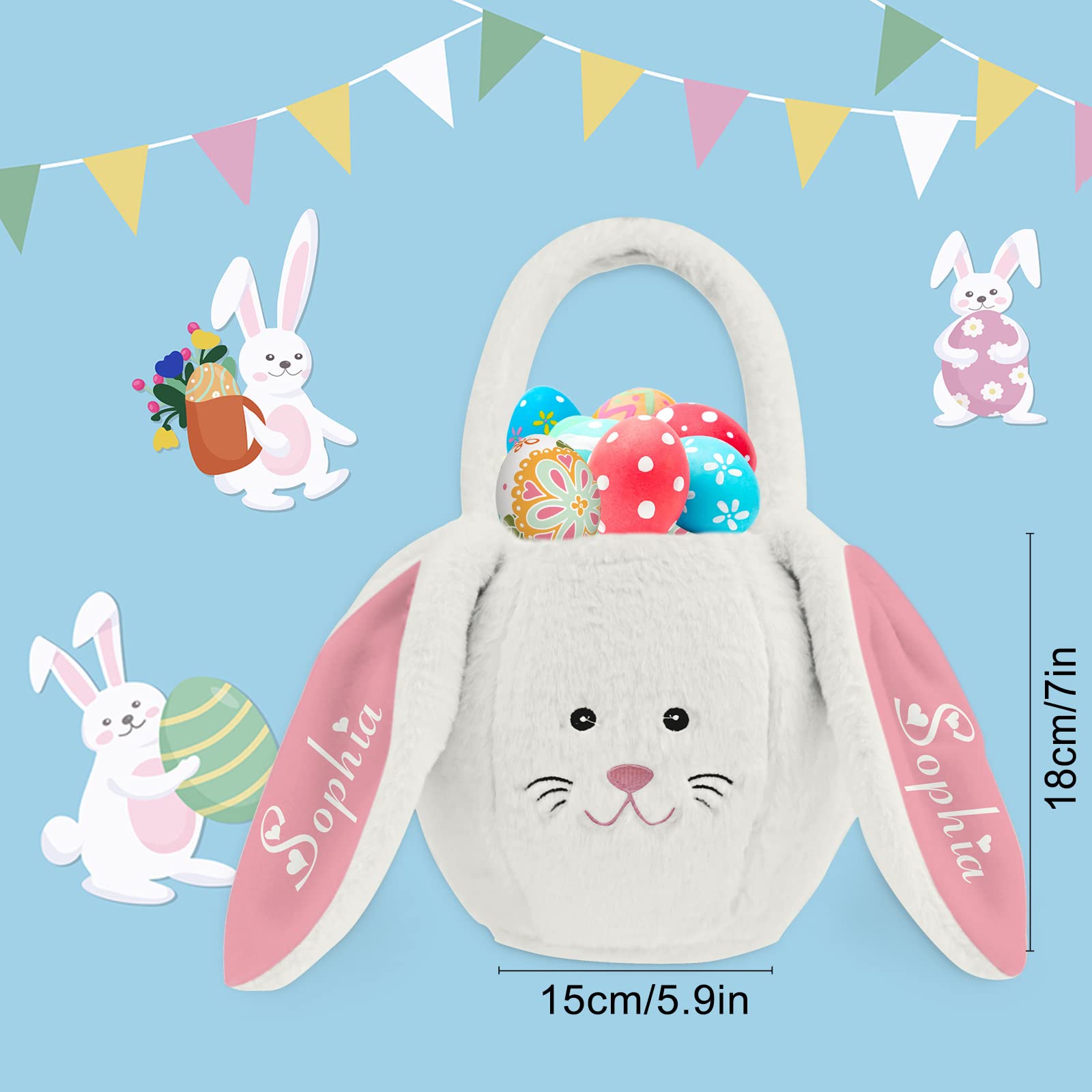 Personalized Easter Basket for Boys Girls Kids Custom Easter Basket with Name Handle Customized Easter Egg Bag Gifts for Children Teen