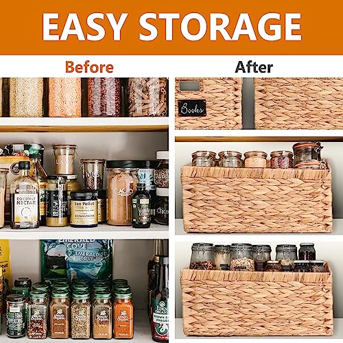 Kenvc 16.5in Jumbo Rectangular Wicker Basket, Rectangle Woven Baskets for Storage, Natural Water Hyacinth Storage Baskets with Built-in Handles, Chalkboard Labels & Chalk Marker, Large 1-Pack