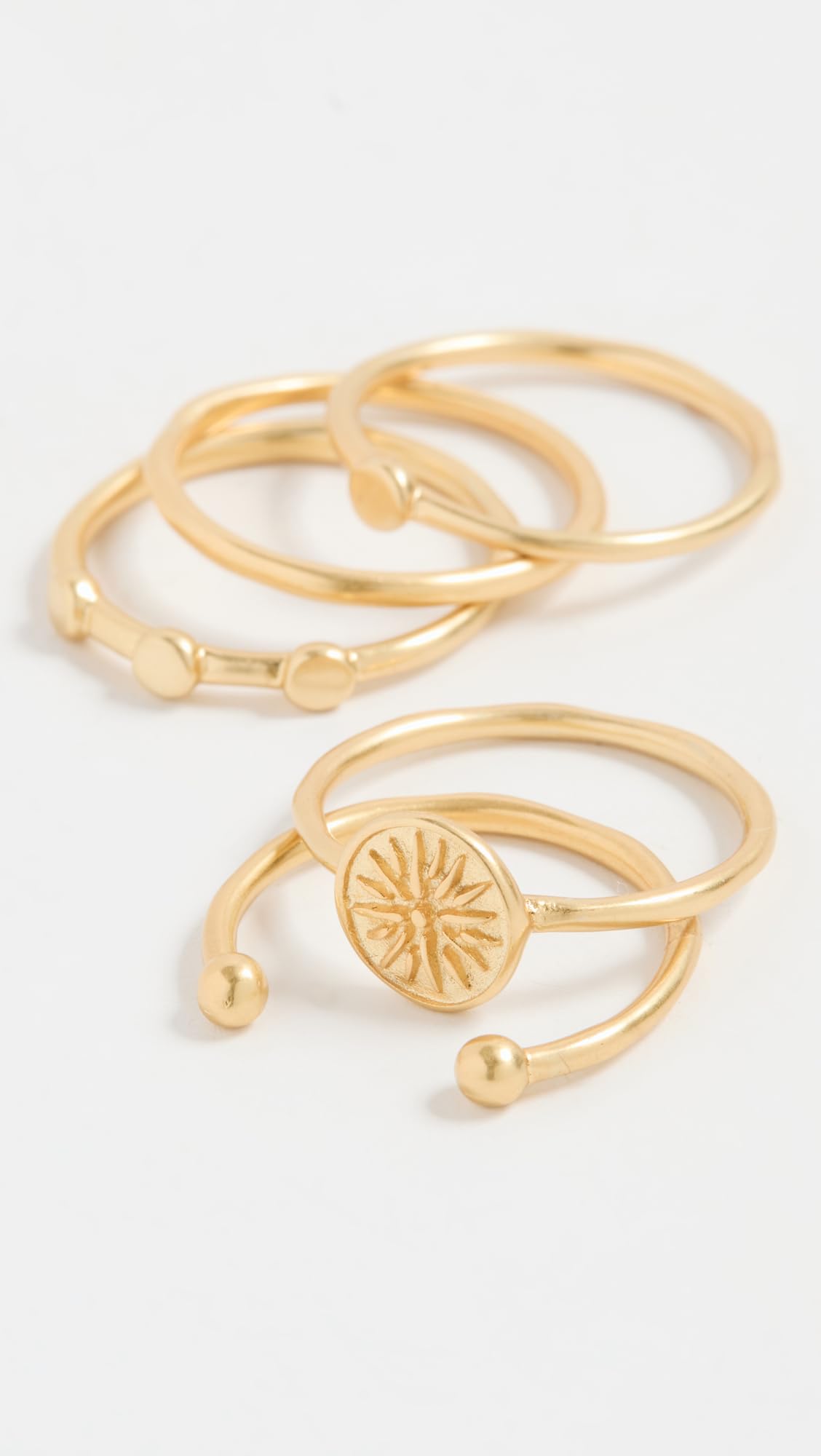 Madewell Women's Five-Piece Solar Stacking Ring Set, Vintage Gold, 7