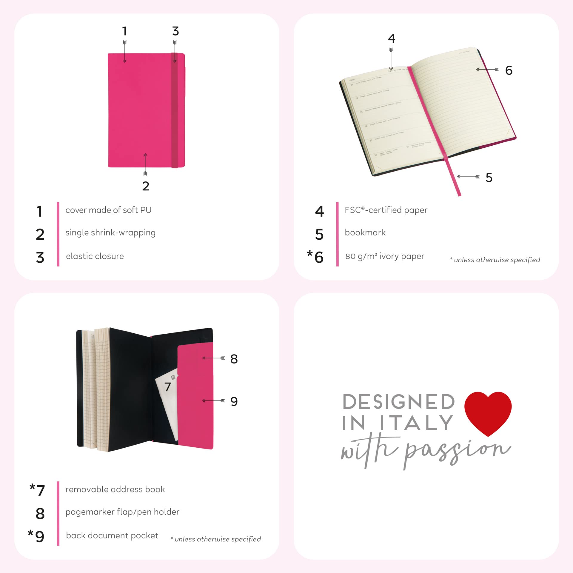 Legami - Small Weekly Planner, 12 Months, from January 2024 to December 2024, Elastic Closure, January 2025 Monthly Planner, Final Pocket, Address Book, 9.5 x 13.5 cm, Holo Fairy Colour