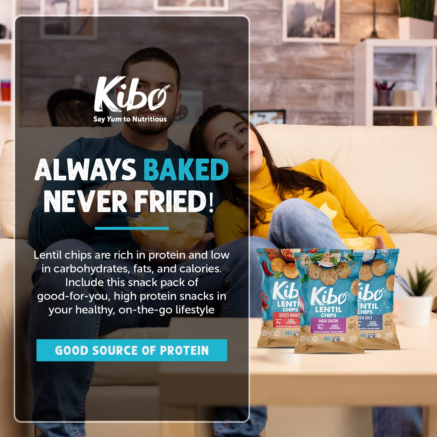 Kibo Lentil Chips Variety Pack - Gluten-Free Vegan Chips - Non-GMO Verified - Plant-Based 28 grams – Maui Onion, Sea Salt, and Spicy Ranch - 12 pack