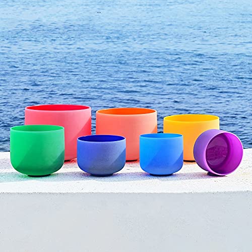 N/A 6"-12" Chakra Note Set of 7pcs CDEFGAB Colored Frosted Quartz Crystal Singing Bowl (Color : 440Hz)