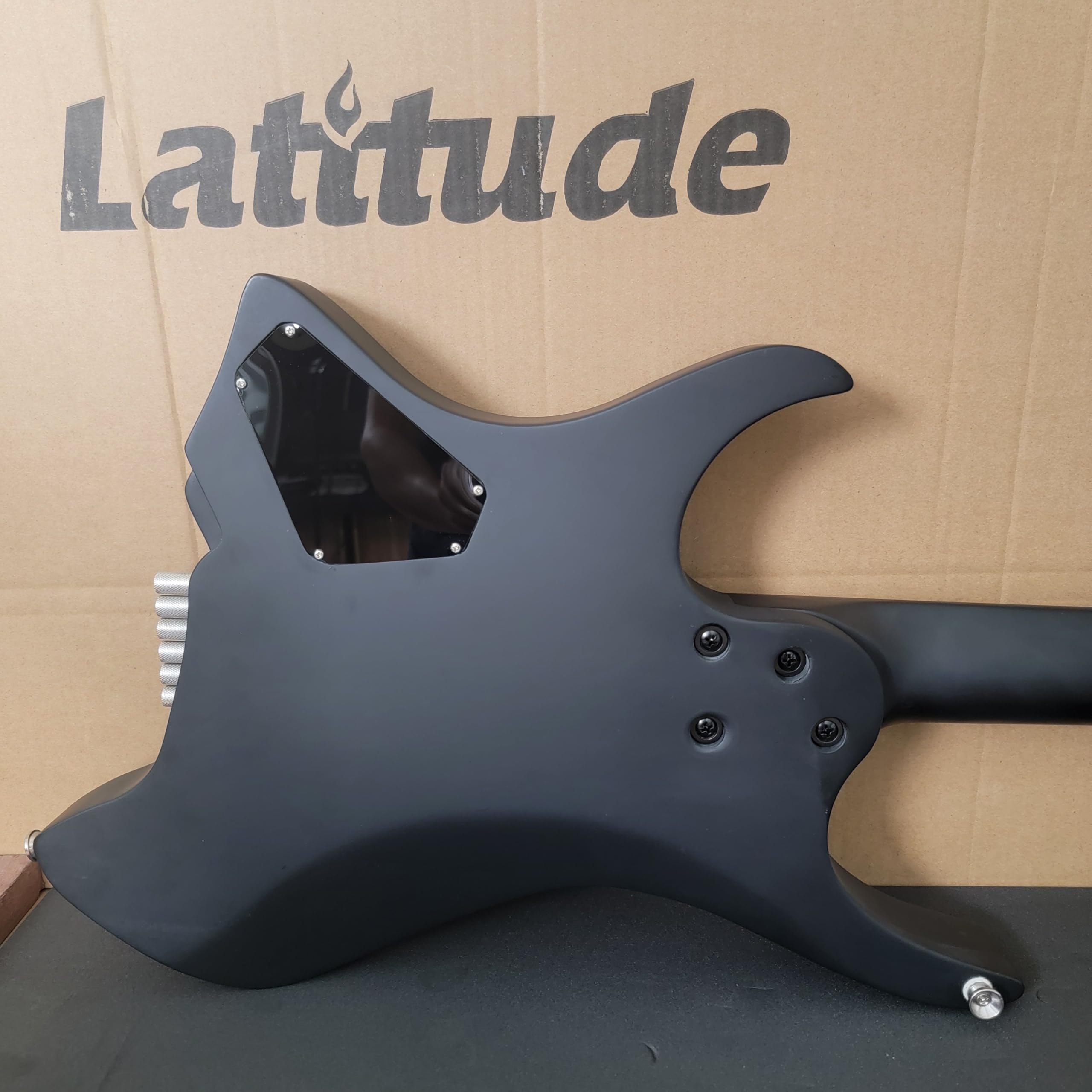Latitude Cardinal Headless Electric Guitar 6 String Solid Body Travel Guitar with Gig Bag, Roasted ASH Body with H-H Pickups Guitar, Right, Transparent Finish Natural