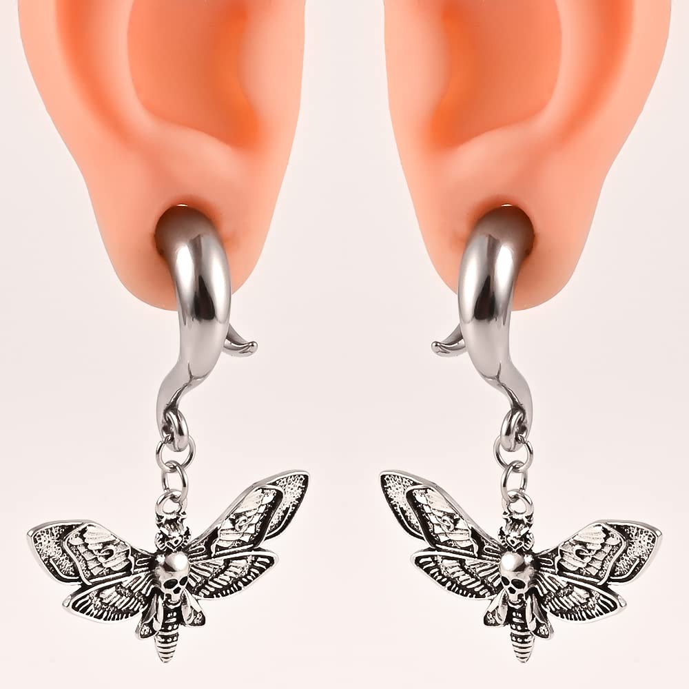Maxbott Butterfly Stainless Steel Dangle Hooks Ear Plugs Hangers Ear Gauges 1 Pair Selling 2g 0g Piercing Body Jewelry (2G(6mm))