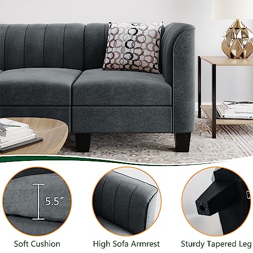 Shintenchi Upgraded Convertible Sectional Sofa Couch, 3 Seat L Shaped Sofa with High Armrest Linen Mid Century Fabric Small Couch for Living Room, Apartment and Office (Charcoal)