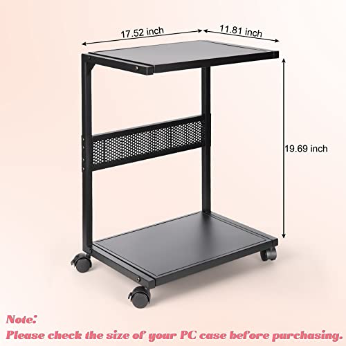Liitrton PC Stand Iron Computer Tower Stand 2-Tier CPU Stand with Locking Caster Wheels for Office Home Fits Most PC (Iron-Black)