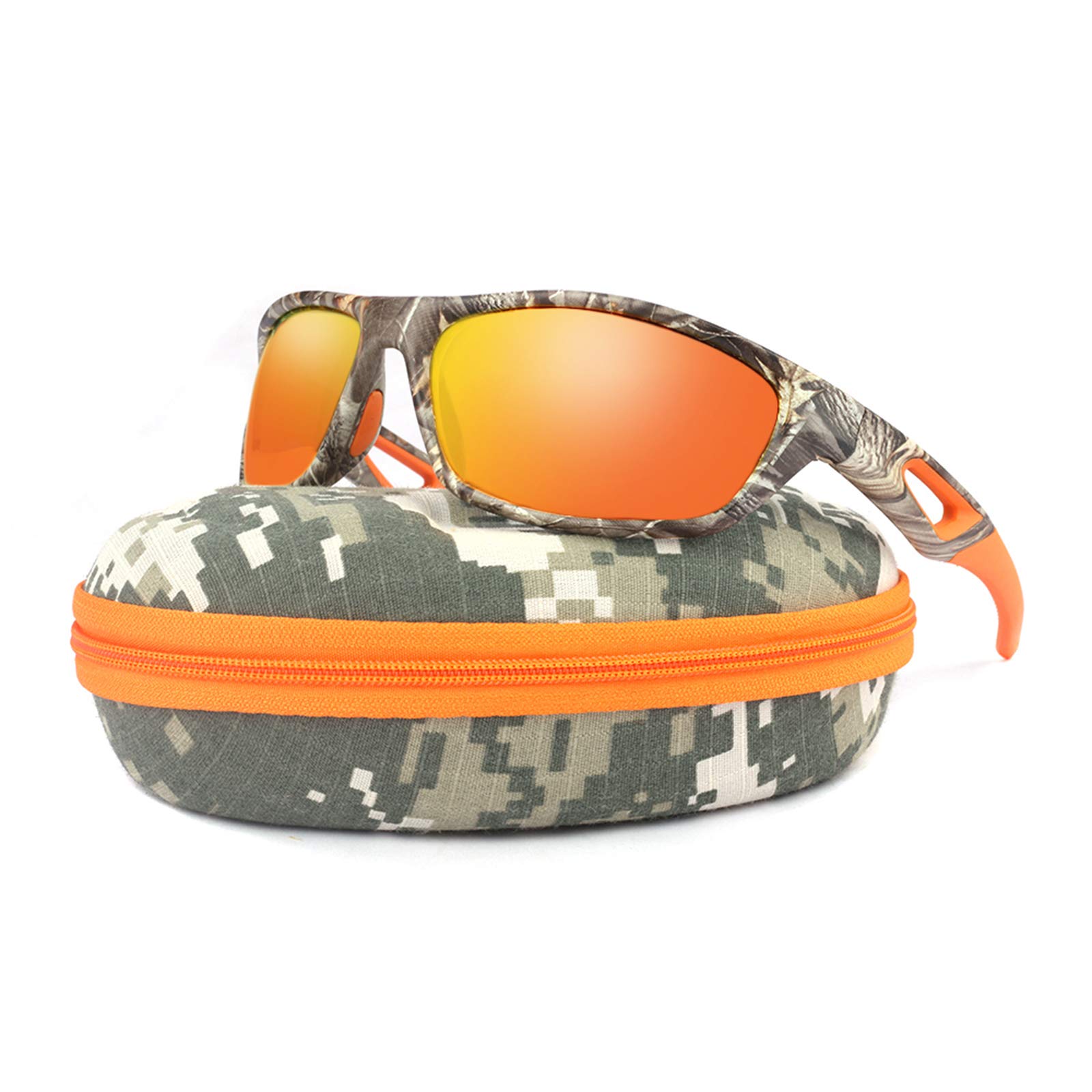 JIANGTUN Camo Polarized Sport Sunglasses UV Protection,Ideal for Driving Fishing Cycling Running, Camo Frame Red Mirror Lens