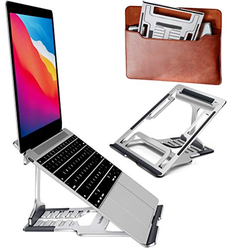 ivoler 2 in 1 Laptop Riser Stand, 6 Angles, 3 Folding Modes,Portable Ergonomic Angled Laptop Aluminum Stand Adjustable Height Laptop Holder with Slide-Proof Silicone for Laptop 10''~15.6'' (Silver)
