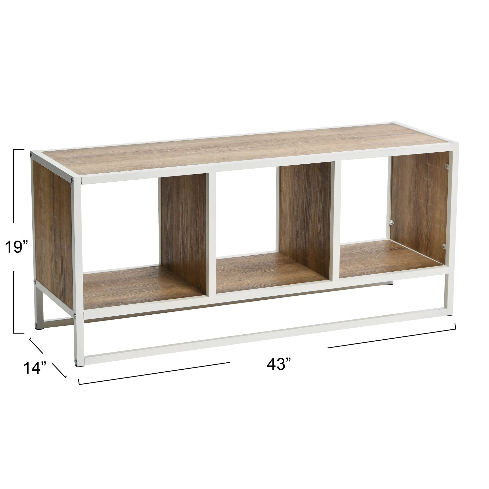 Household Essentials Jamestown TV Stand Coffee Table with Square Cube Storage Compartments Coastal Oak Rustic Wood Grain and White Metal