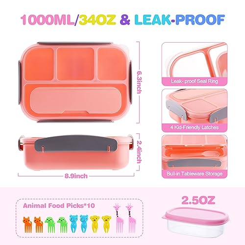 QearFun Insulated Unicorn Lunch Bag Bento Box for Girls,Lunch Box Set with 4 Compartment Bento Box Water Bottle Ice Pack Salad Container Food Picks,Perfect Kids Lunch Boxes for School Age 7-15
