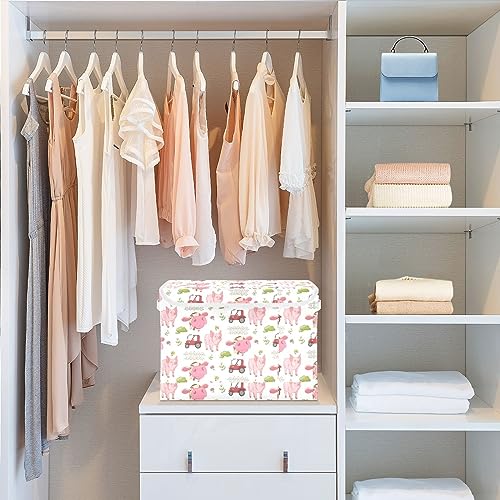 Krafig Foldable Storage Box Large Cube Organizer Bins Cute Farm Cow Pig Containers Baskets with Lids Handles for Closet Organization, Shelves, Clothes, Toys