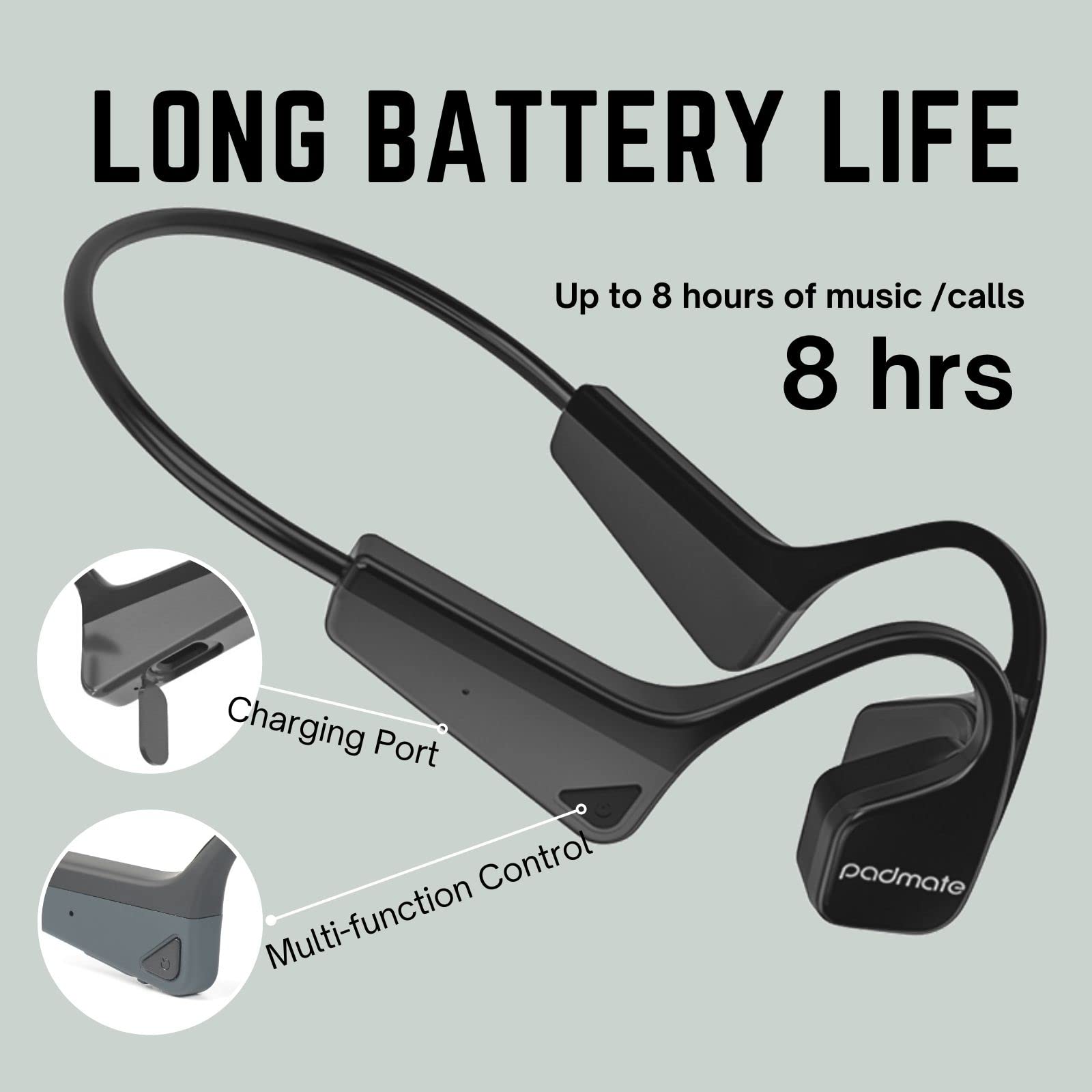 pamu S30 Bone Conduction Headphones - Wireless Bluetooth Open Ear Design - Sweatproof & Waterproof Wireless Headphones for Running, Cycling, and Sports - Lightweight and Comfortable - Hearing Safe