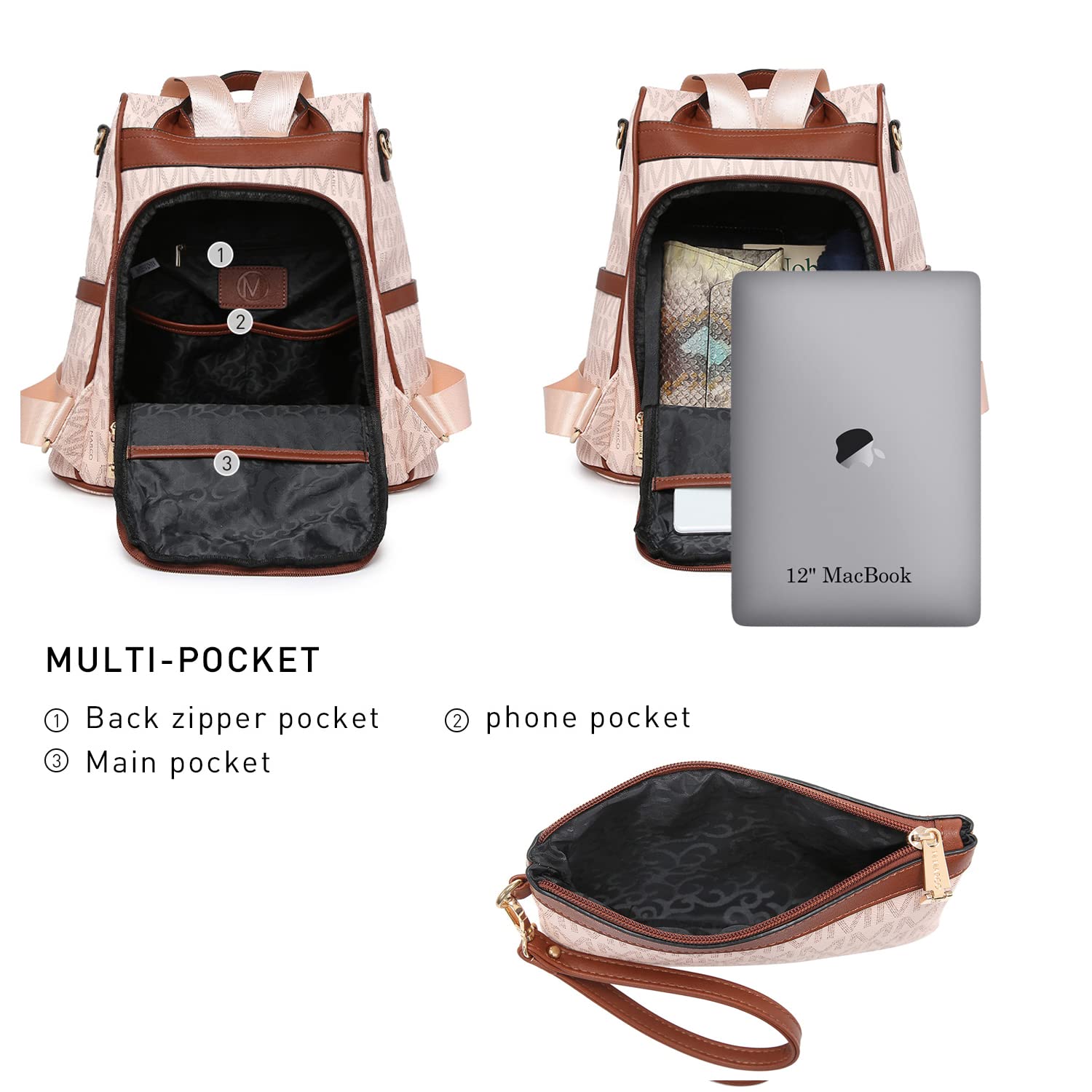 MKP Women Fashion Backpack Handbags with Matching Wallet