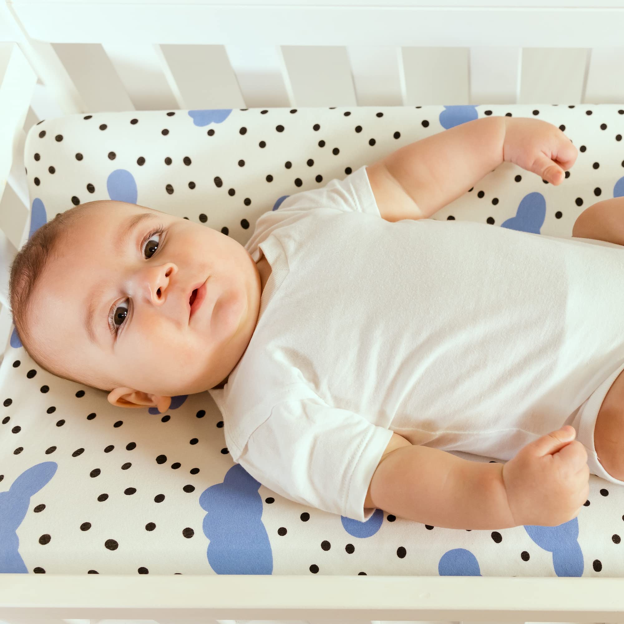 Norani Baby Changing Pad Cover | Softest Organic Cotton | Diaper Changing Pad Cover | Fitted | Infant and Toddler | Nursery | Happy Blue Clouds