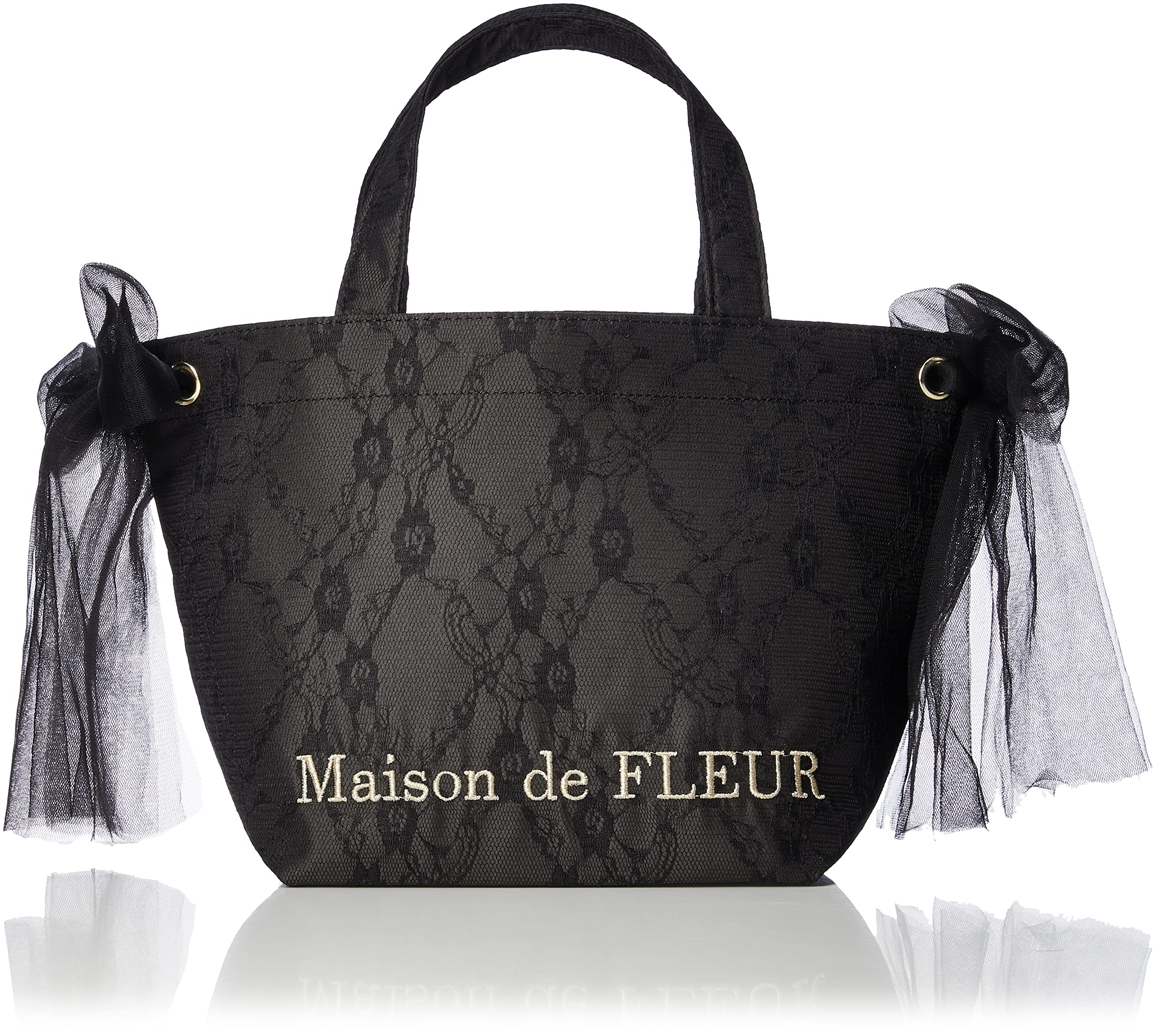 Maison de Fleur 8A14F0J3600 Women's Side Tulle Ribbon Tote Bag, Black