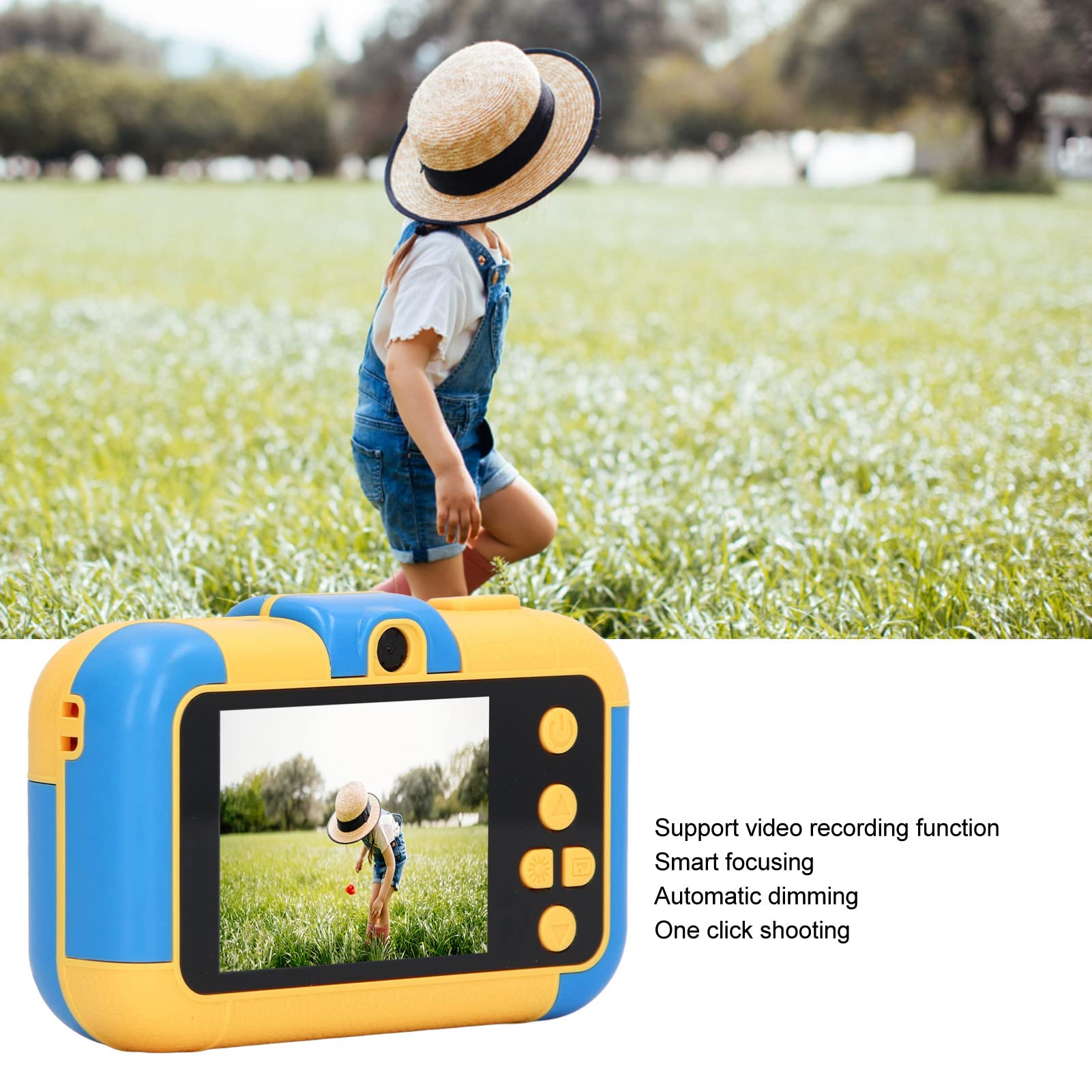 Kid Camera Digital, One Click Switching Cartoon Photo Frame Childrens Camera Support Video Recording 40MP Blue for Outdoor