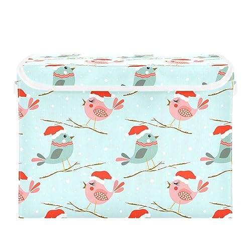 Krafig Foldable Storage Box Large Cube Organizer Bins Christmas Cute Birds Containers Baskets with Lids Handles for Closet Organization, Shelves, Clothes, Toys