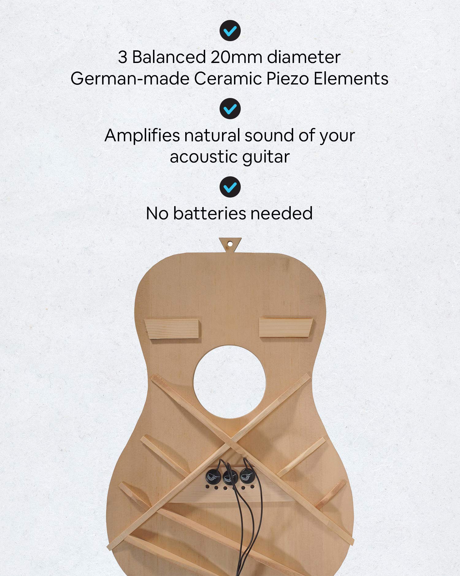 Journey Instruments Passive Piezo Acoustic Pickup β EP001K Three Balanced German-made Passive Pickup Elements β Piezo Pickup for Acoustic Guitars (Ceramic)