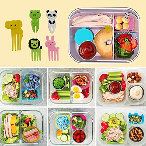 Qefuna 12 Pcs Silicone Lunch Box Dividers, 10PCS Food Picks, 6x1.7 oz Salad Dressing Container To Go, Lunch Accessories for Bento Box