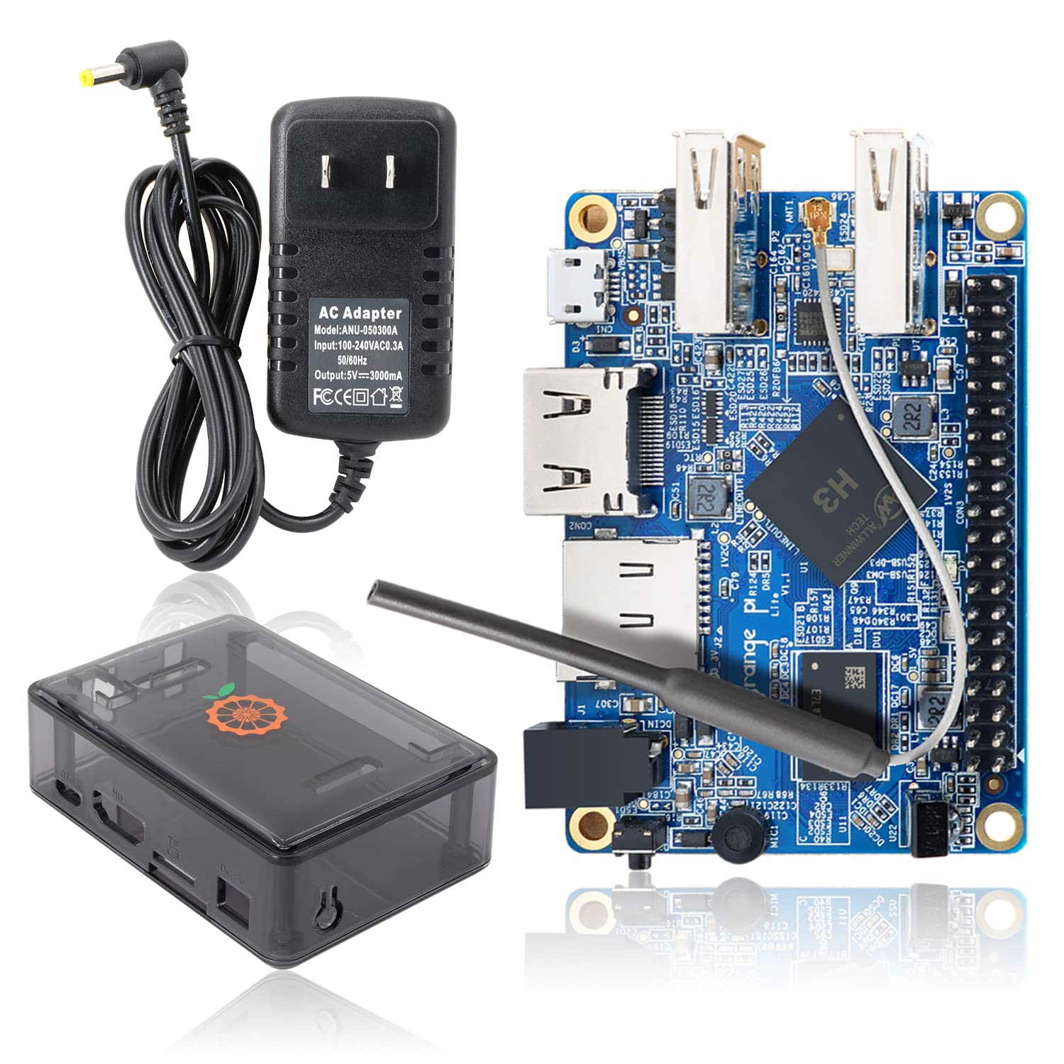 Orange Pi Lite 1GB DDR3 Allwinner H3 Quad-core Cortex-A7 Single Board Computer, Mini PC Run Android/Ubuntu/Debian(Pi Lite+Case+5V3A DCPower Supply)