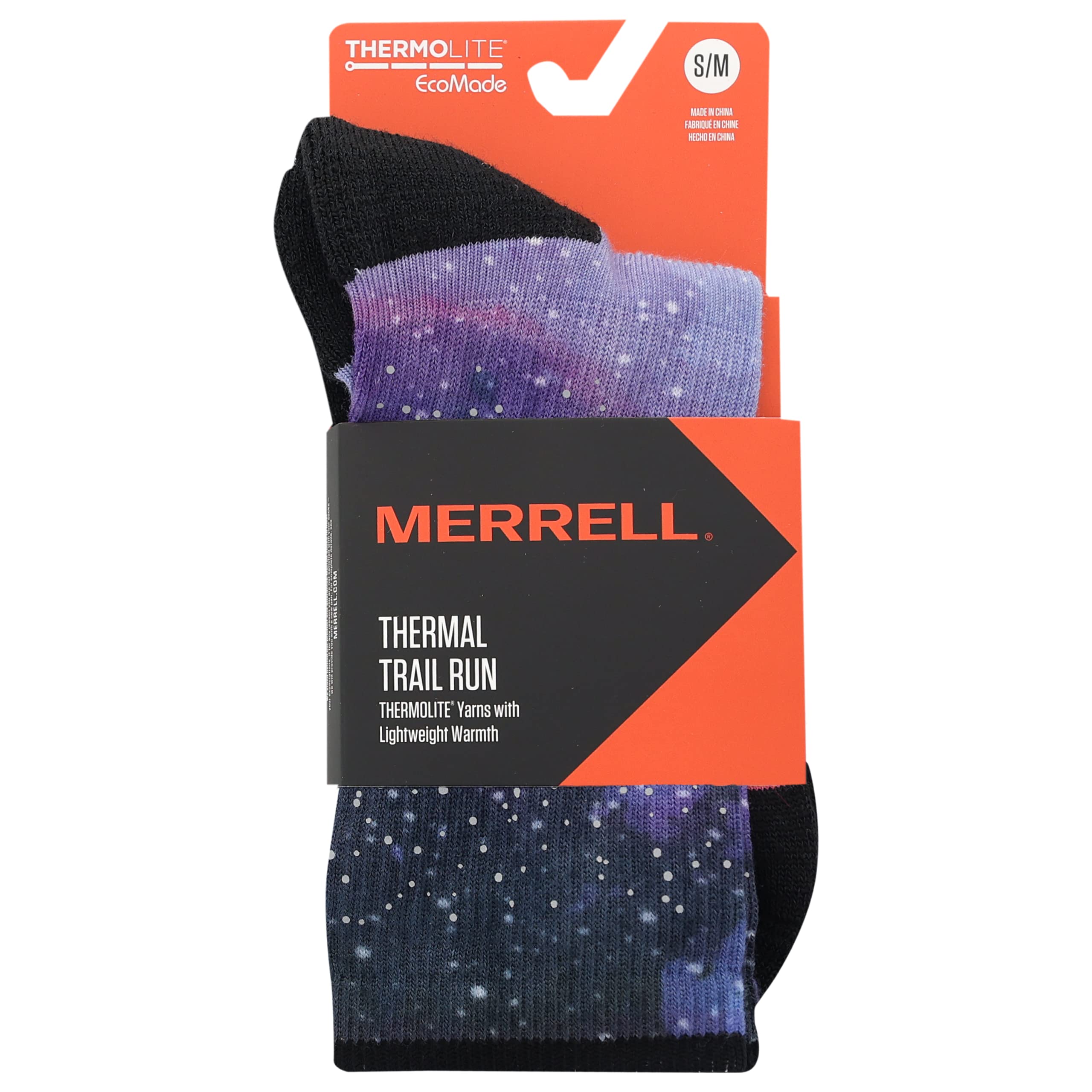 Merrell Adult's Thermal Trail Running Crew Socks-Unisex Lightweight Warmth and Breathable Mesh, Purple, M/L (Men's 9.5-12 / Women's 10-13)