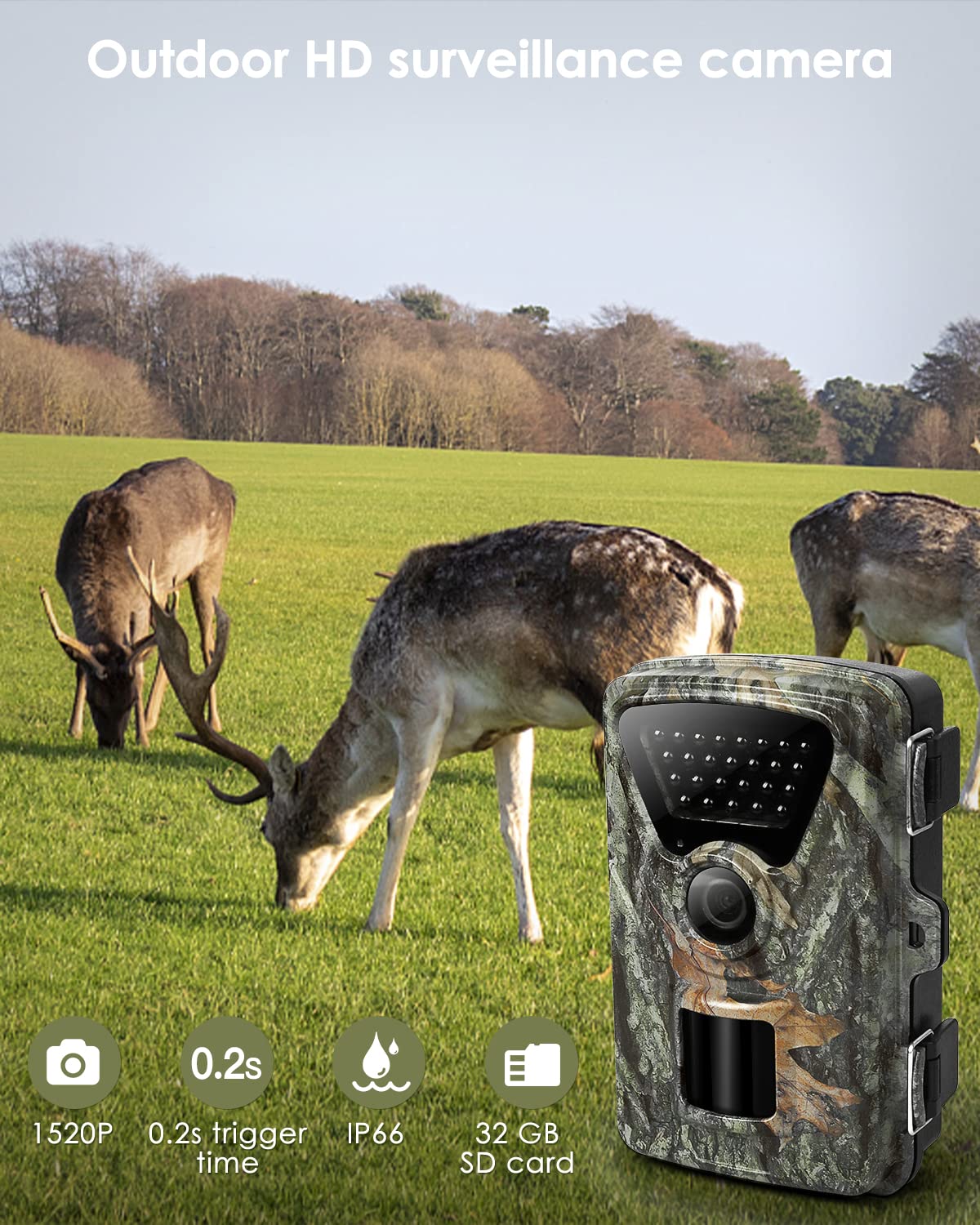 MAXDONE Trail Camera Hunting Camera Game - 1520P 28MP Trail Camera with Night Vision Motion Activated Waterproof IP66 Trail Cam 0.2s Trigger Time with 850nm Game Cameras and 2β LCD Wildlife Camera