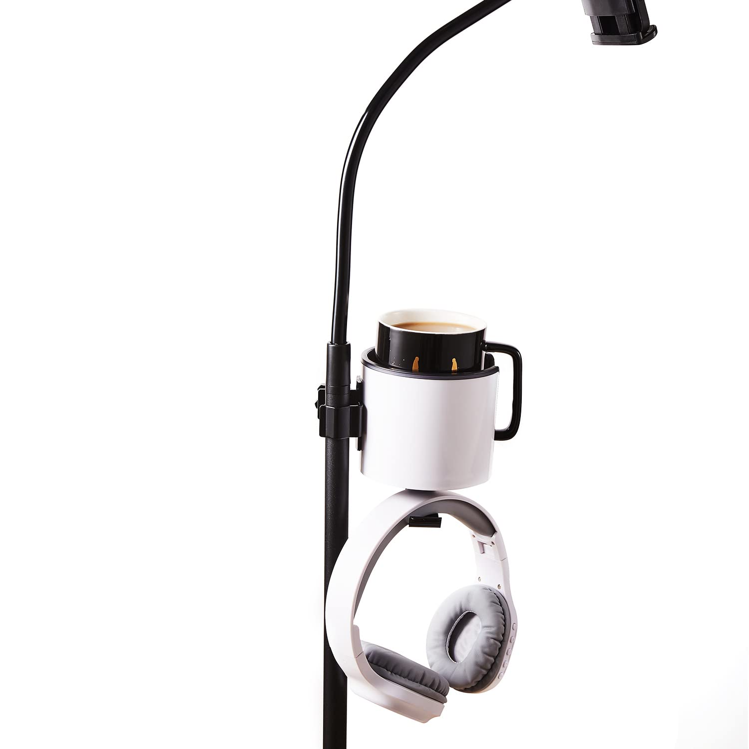 Luxury 2-in-1 Clamp-On Cup Holder/Bottle Holder for Microphone Stand Tube (WHITE)