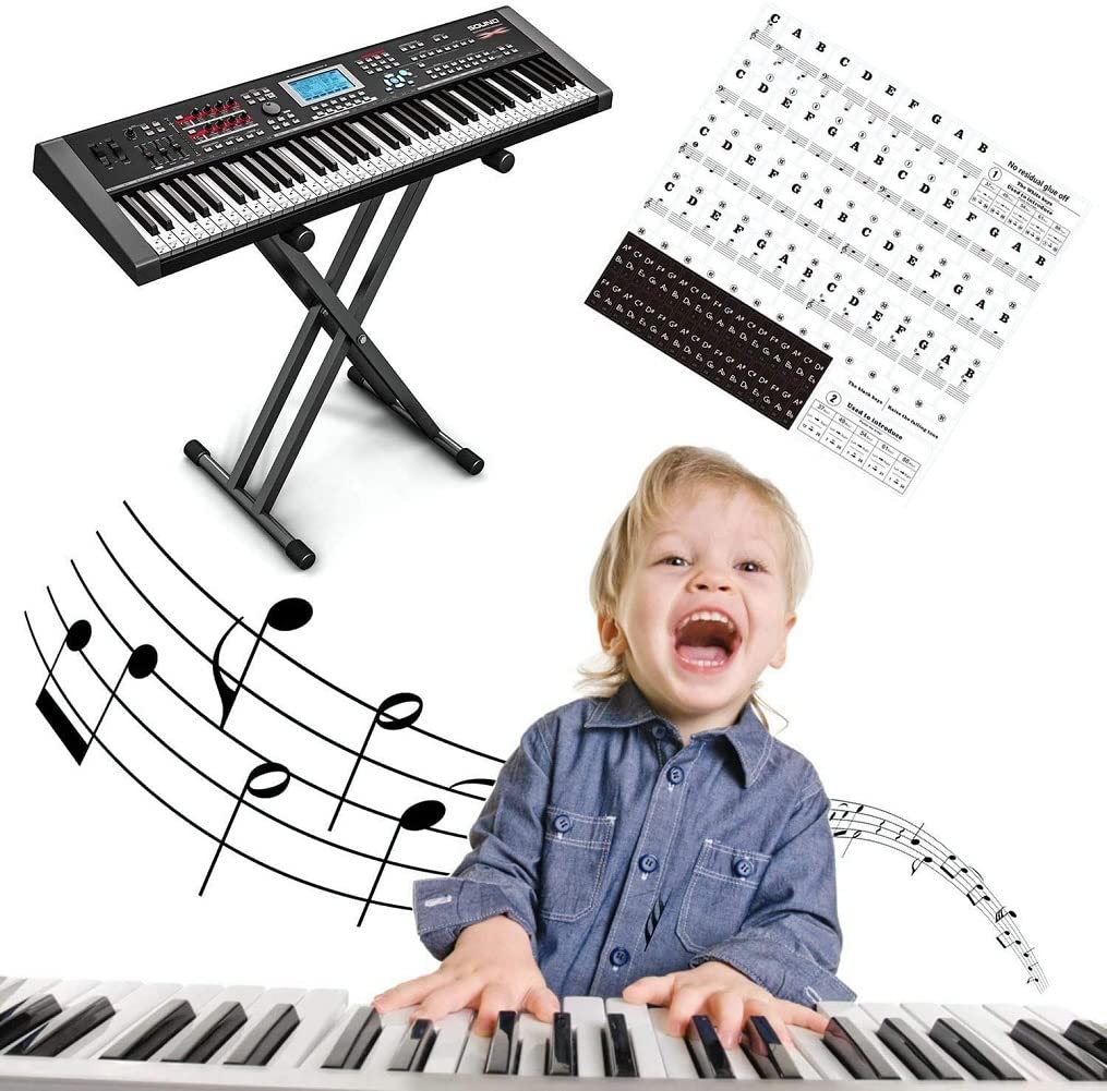 Piano Keyboard Stickers，Colorful & Black for 88 61 54 49 Key Full Set Removable and Transparent Large Bold Letter Keyboard Sticker Notes Label for Piano Beginners