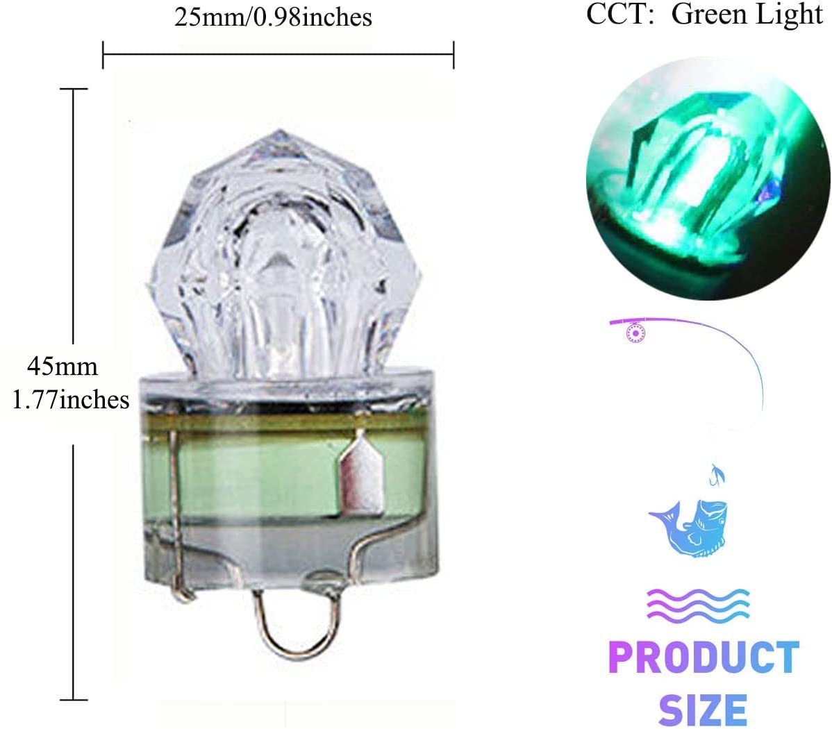 LED Fishing Light Underwater Deep Drop Lights Waterproof Diamond Tubular Underwater Fishing Lure Light Attractants for Tuna Swordfish, 10 Pack