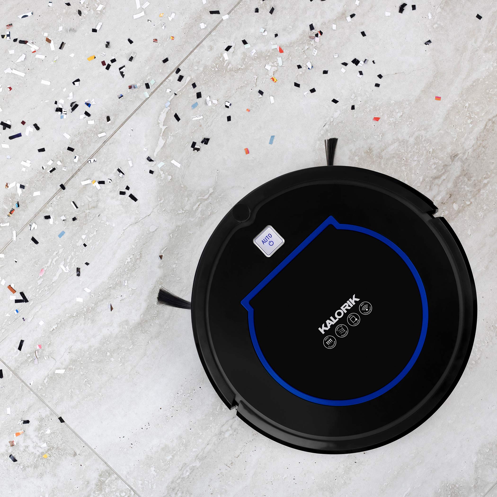 Kalorik Home Indoor Smart Robot Vacuum Pro with Ionic Pure Air Technology, Black and Blue