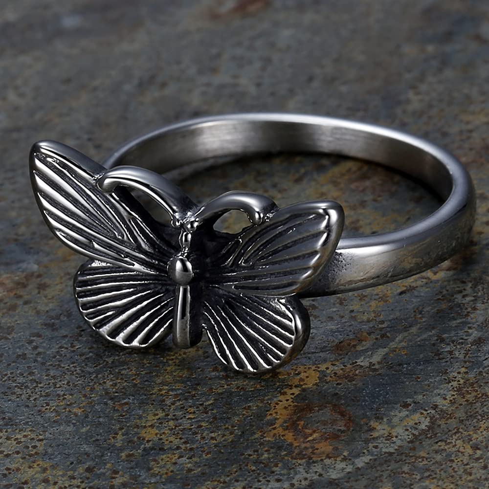Jude Jewelers Stainless Steel Retro Vintage Butterfly Style Wedding Promise Statement Anniversary Ring (Silver, 8)