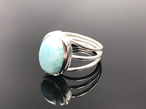 Larimar Oval Shape Gemstone ring Gemstone Rings 925 Sterling Silver Rings Daily Wearable Rings Gift for her Engagement Rings Wedding Ring -1219 (7.5)