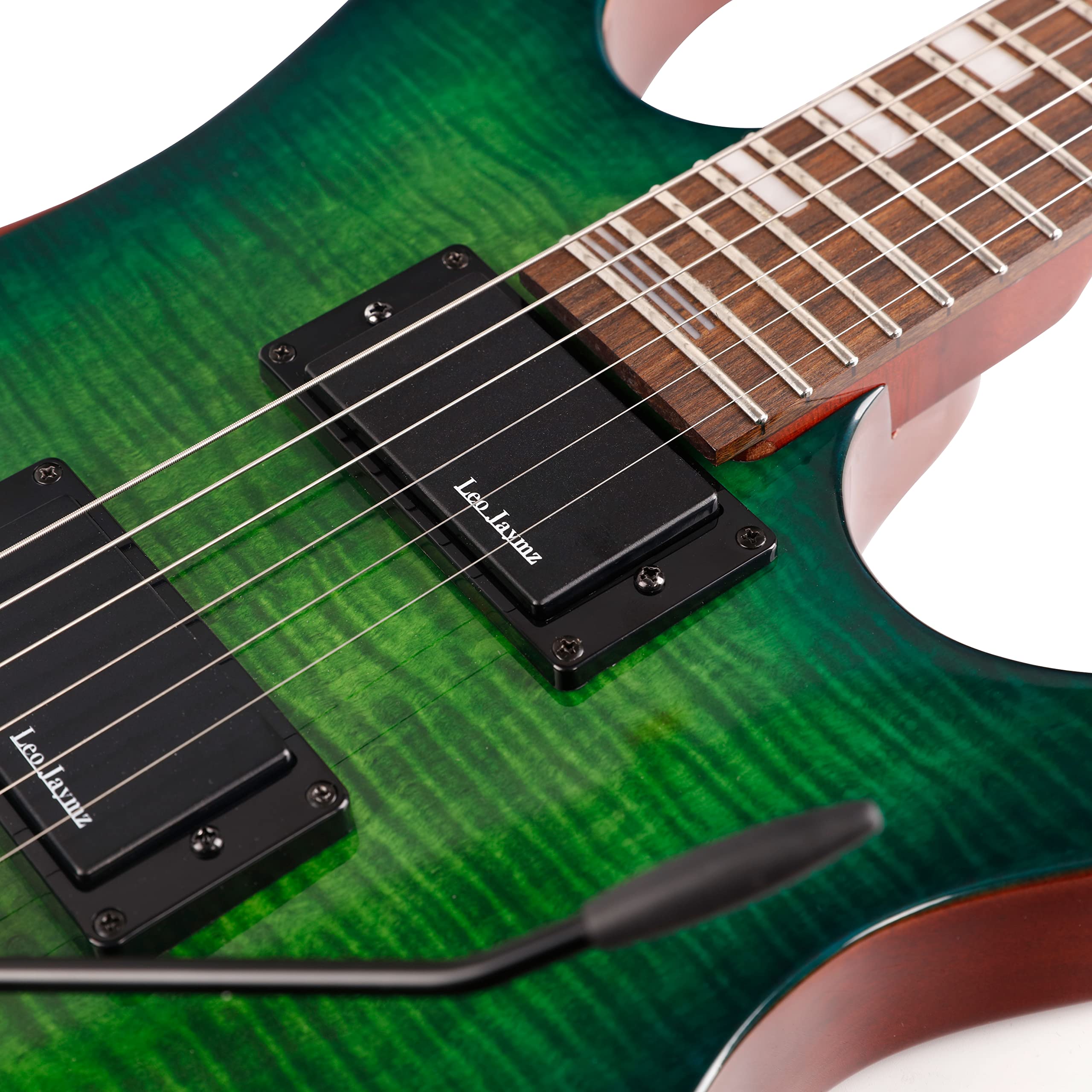 Leo Jaymz Full Size Electric Guitar Storm Series - Mahogany Body,Maple Neck and Rosewood Fingleboard - Customized Active Pickups,Wilkinson 2-point Bridge(Green)