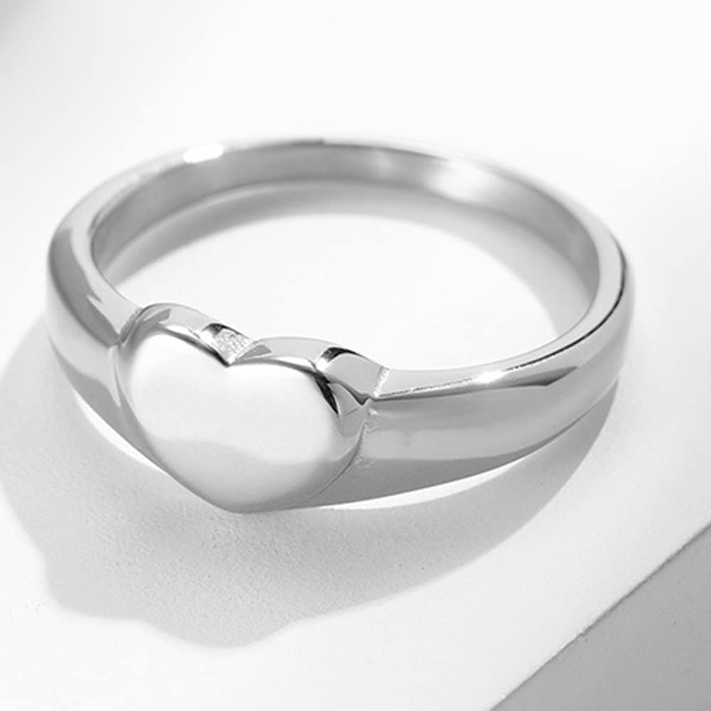 Jude Jewelers Stainless Steel Signet Style Heart Shaped Wedding Cocktail Party Holiday Promise Ring (Silver, 7)
